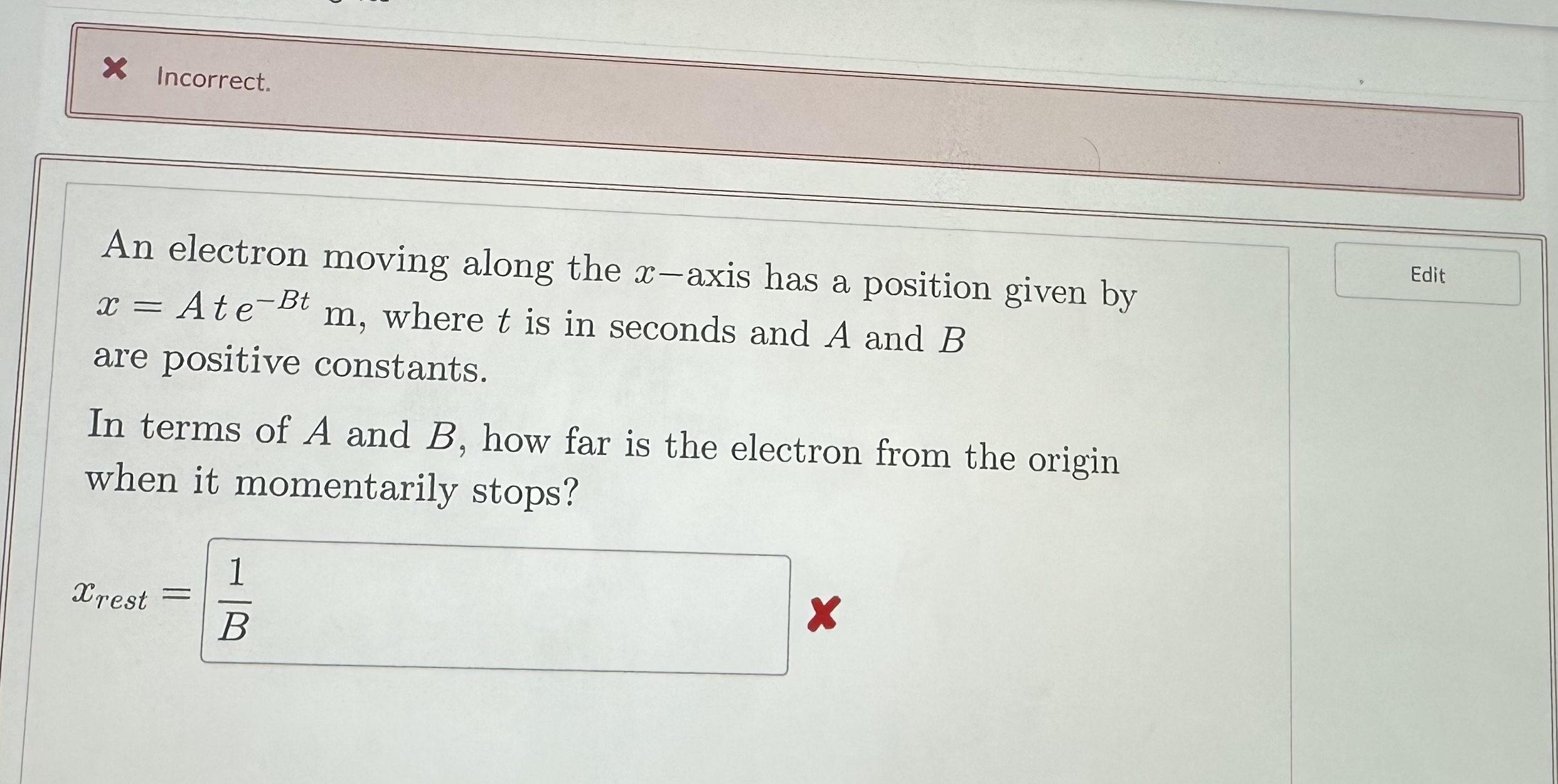 Solved An electron moving along the x-axis has a position | Chegg.com