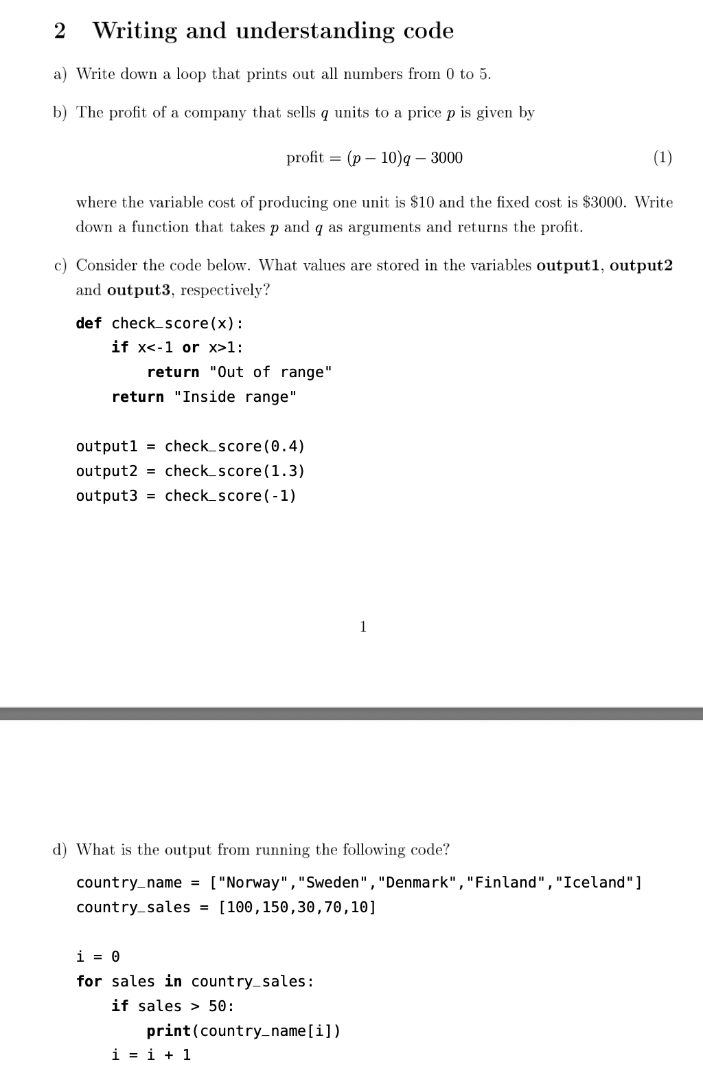 Solved 2 Writing and understanding code a) Write down a loop | Chegg.com