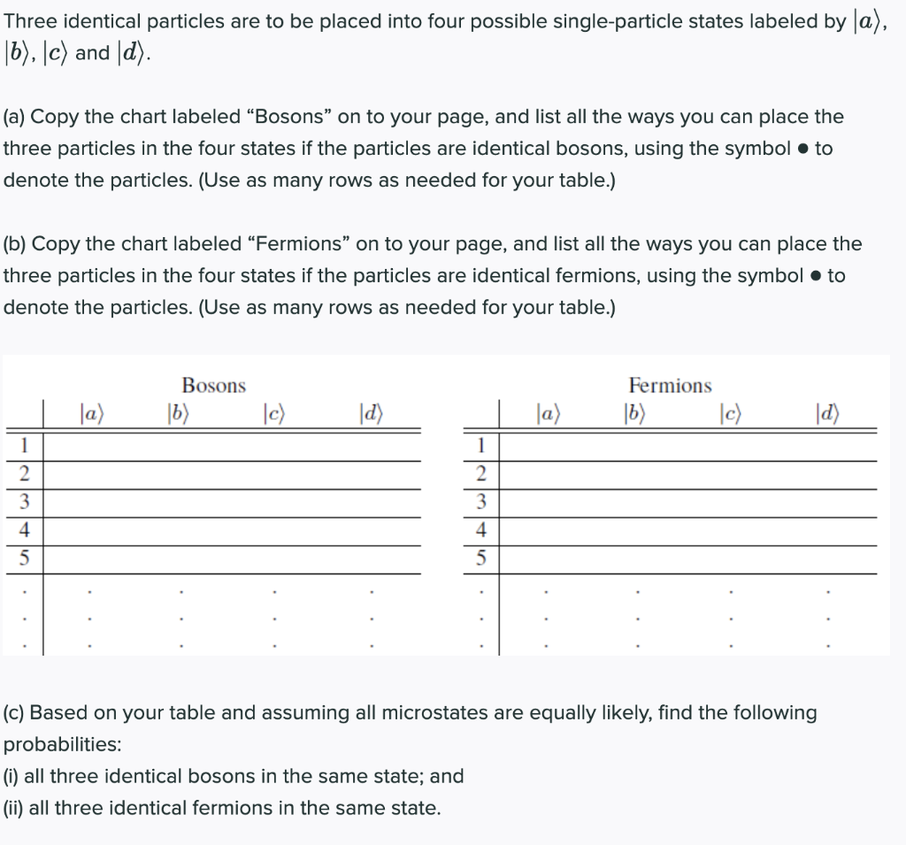 Solved Three identical particles are to be placed into four | Chegg.com