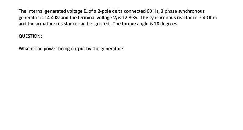 Solved The internal generated voltage Ea of a 2-pole delta | Chegg.com