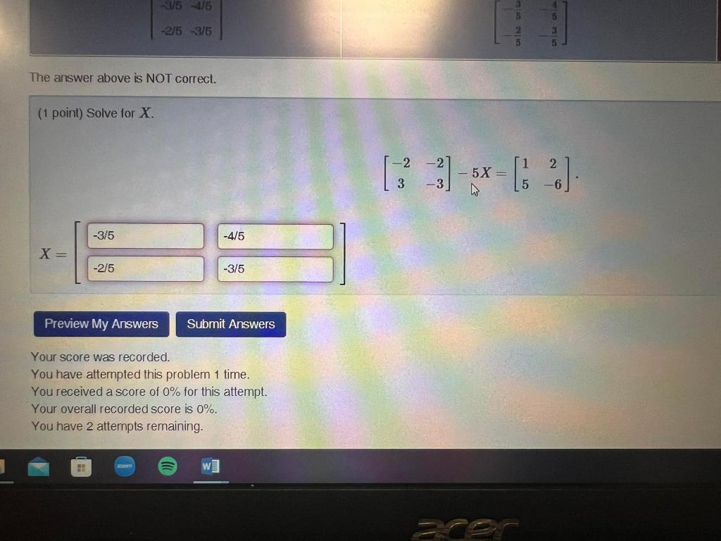 Solved The answer above is NOT correct. (1 point) Solve for | Chegg.com