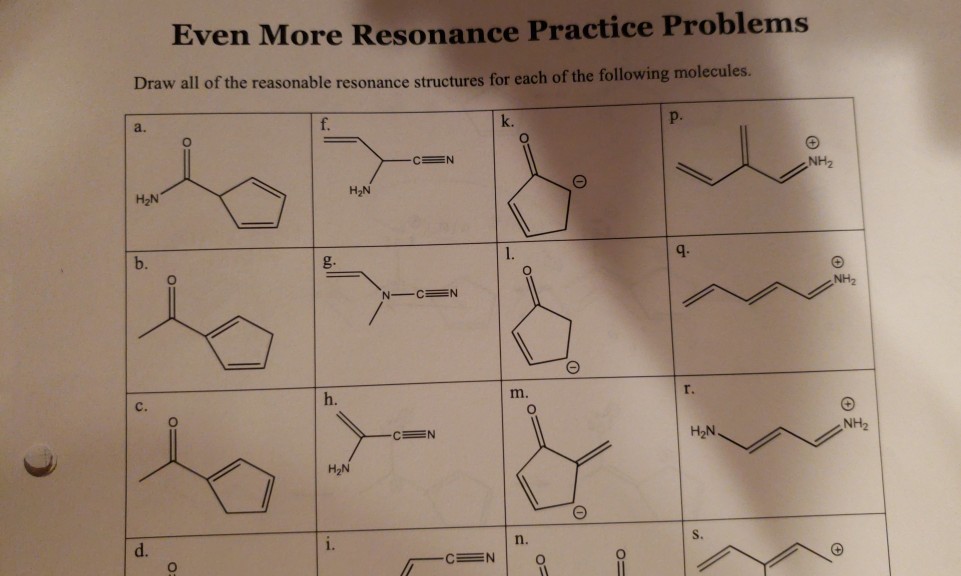 Solved Even More Resonance Practice Problems Draw All O T Chegg