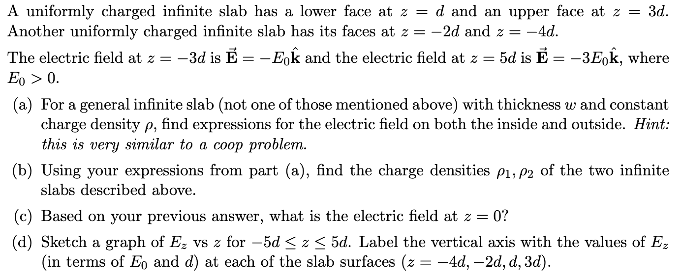Solved A uniformly charged infinite slab has a lower face at | Chegg.com
