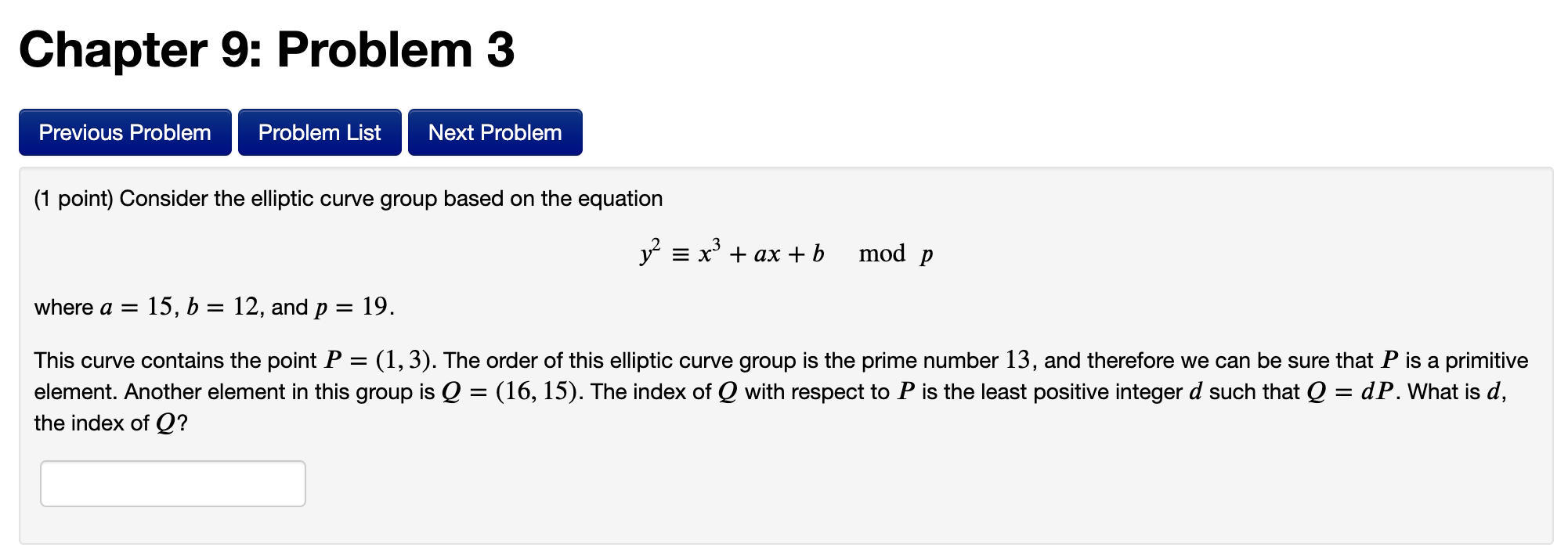 Solved (1 point) Consider the elliptic curve group based on | Chegg.com