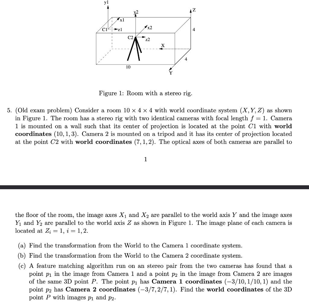Solved Figure 1: Room with a stereo rig. 5. (Old exam | Chegg.com