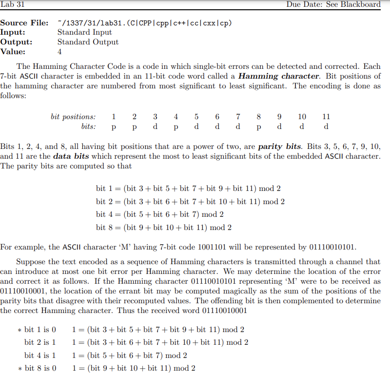 The Hamming Character Code is a code in which | Chegg.com