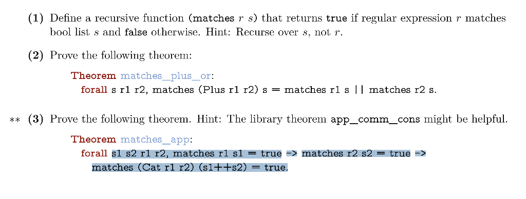 Solved (1) Define a recursive function (matches rs ) that | Chegg.com