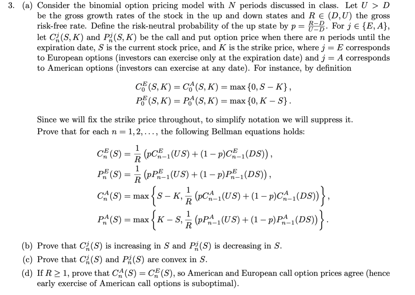 Solved (a) ﻿Consider the binomial option pricing model with | Chegg.com