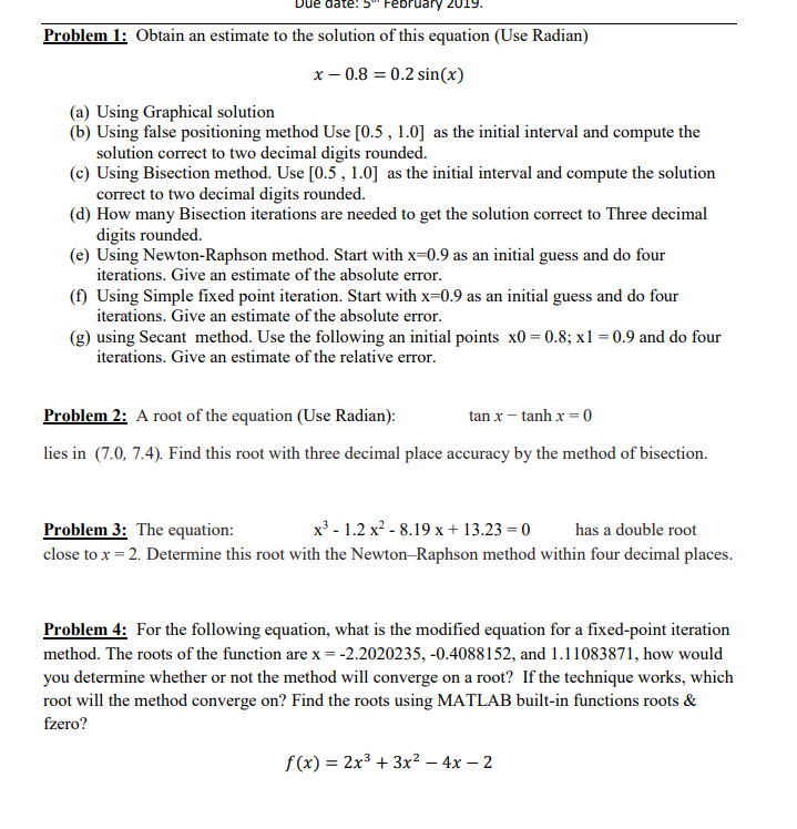 Solved Due date : ' ebruary 20 Problem 1: Obtain an estimate | Chegg.com