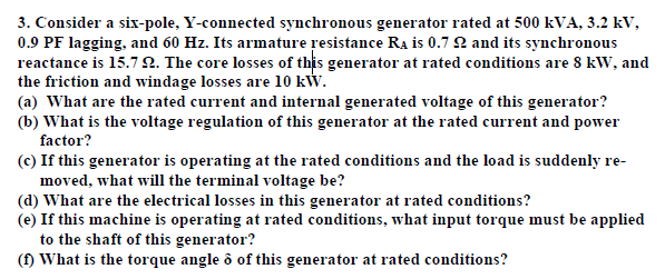 Solved 3. Consider a six-pole, Y-connected synchronous | Chegg.com