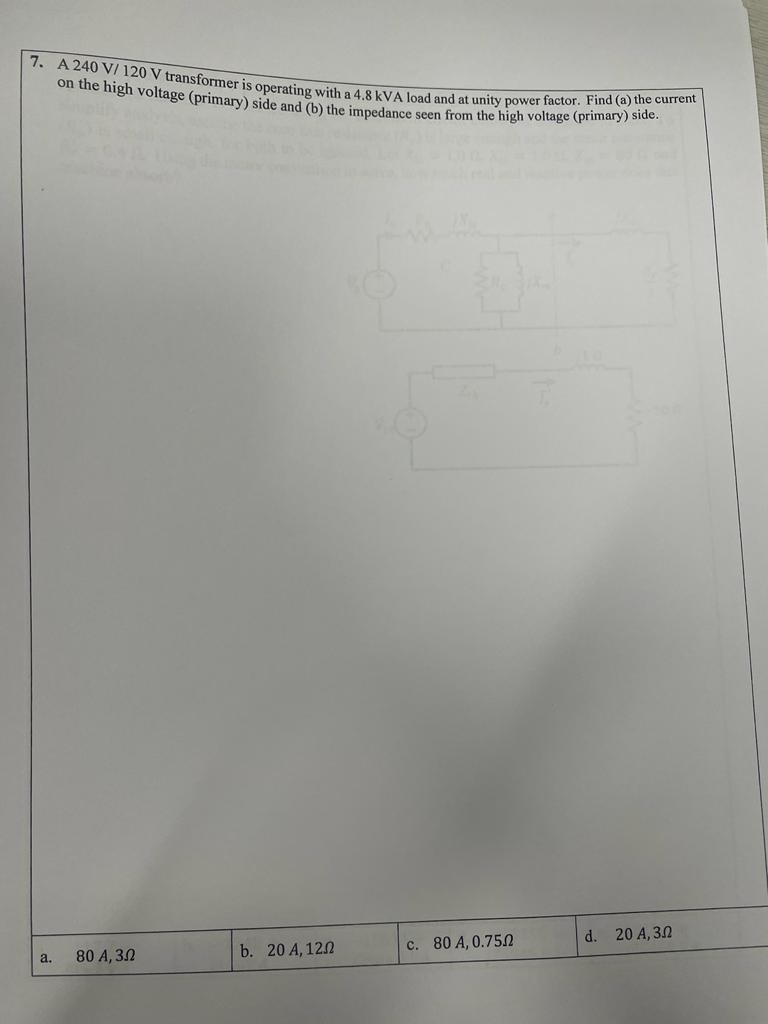 Solved 7. A 240 V/120 V transformer is operating with a | Chegg.com
