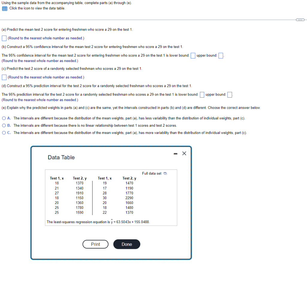 Solved Using the sample data from the accompanying table, | Chegg.com