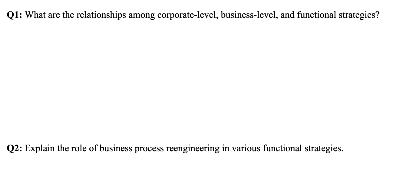 Solved Q1: What are the relationships among corporate-level, | Chegg.com