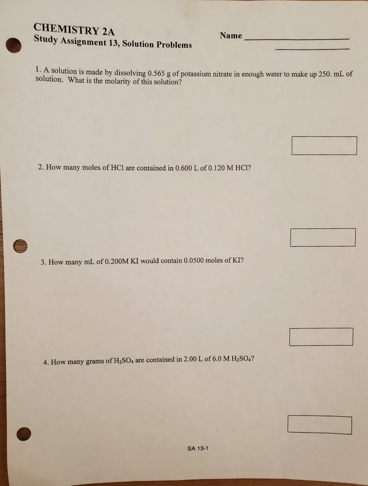 Solved CHEMISTRY 2A Study Assignment 13, Solution Problems | Chegg.com