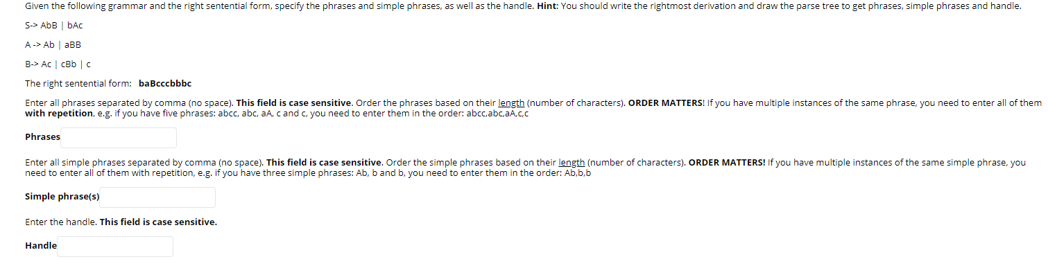 Given the following grammar and the right sentential | Chegg.com