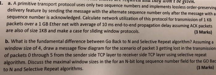 . a. A primitive transport protocol uses only two | Chegg.com