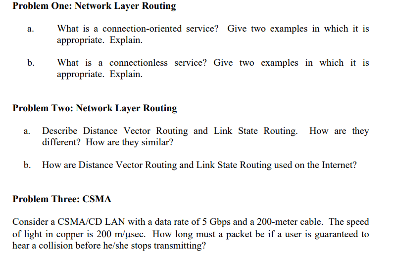 Solved Problem One: Network Layer Routinga. ﻿What is a | Chegg.com