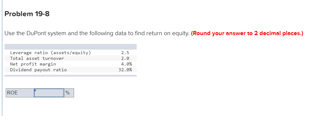 Solved Problem 19-8 Use the DuPont system and the following | Chegg.com