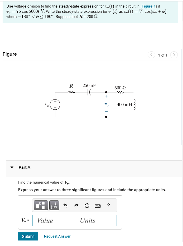 Solved Use voltage division to find the steady-state | Chegg.com