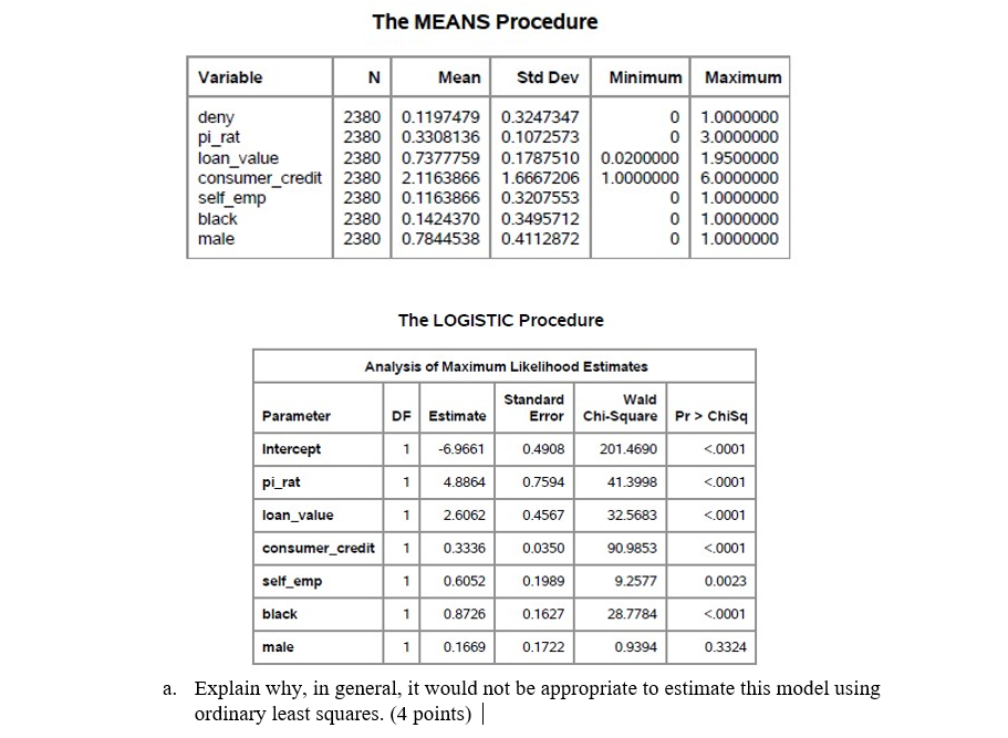 Solved The MEANS Procedure Variable Mean Std Dev Minimum | Chegg.com