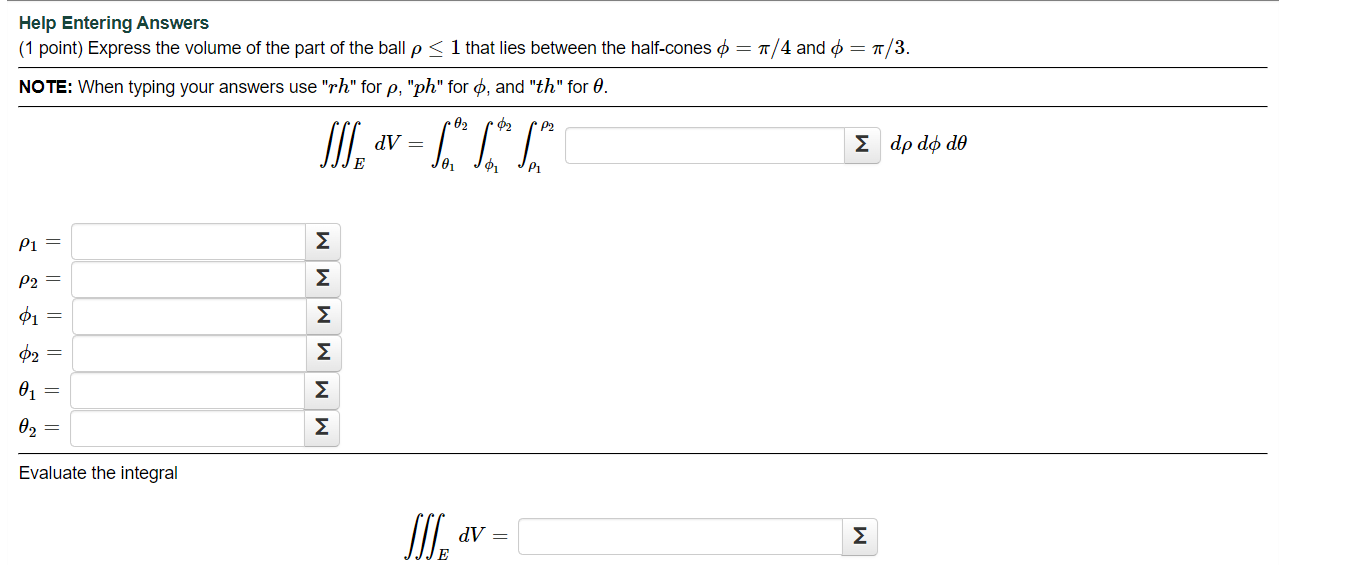 Solved Help Entering Answers(1 ﻿point) ﻿Express the volume | Chegg.com
