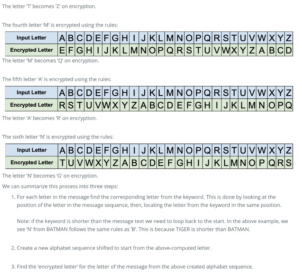 Solved The Vigenere cipher is a type of polyalphabetic | Chegg.com