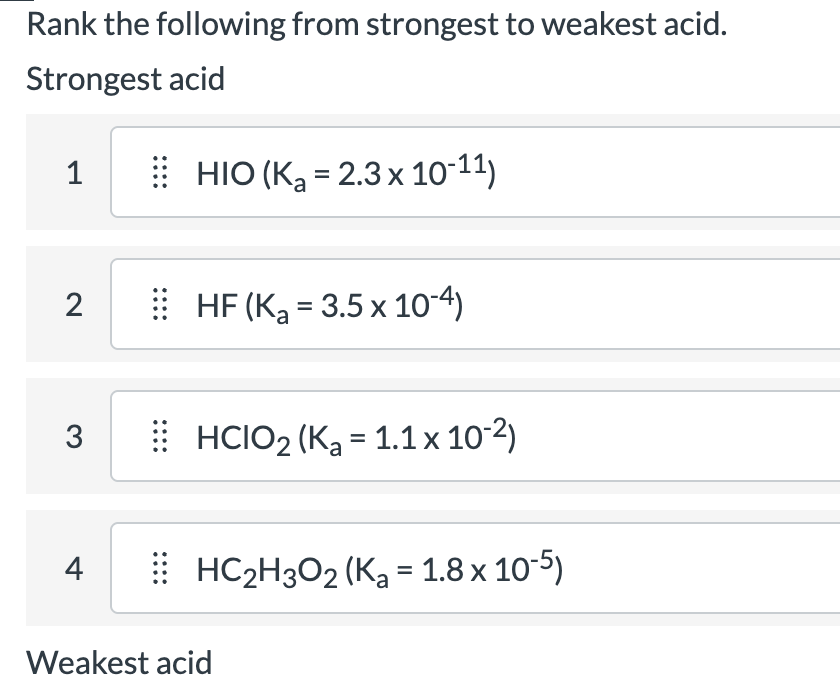 Solved Rank the following from strongest to ﻿weakest | Chegg.com