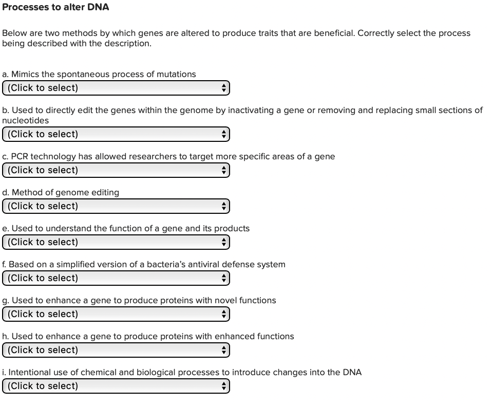 Solved Processes to alter DNA Below are two methods by which | Chegg.com