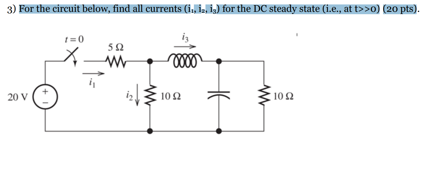 Solved For the circuit below, find all currents (i1, i2, i3) | Chegg.com