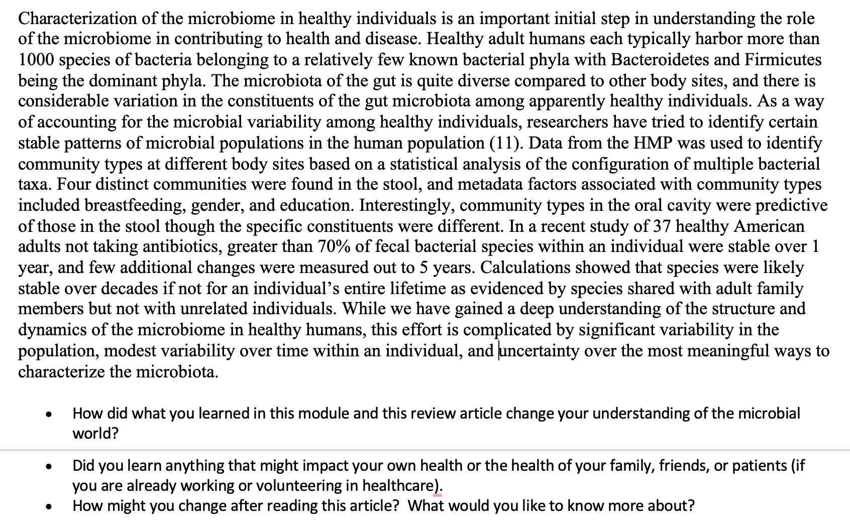 Solved Characterization of the microbiome in healthy | Chegg.com