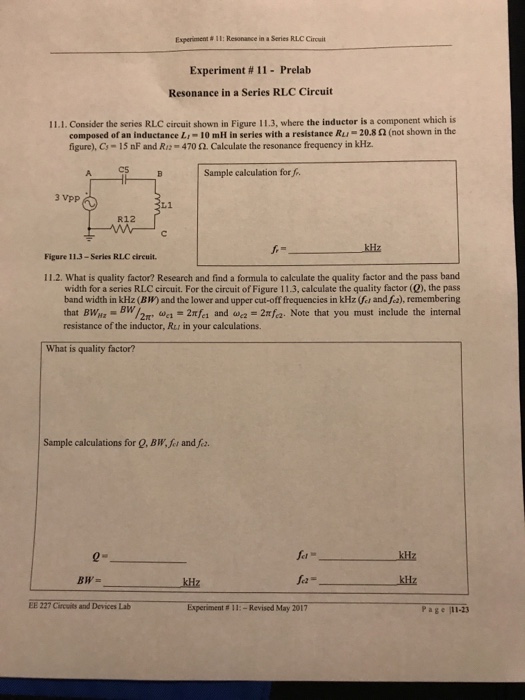 Solved Experiment all: Resonance in a Series RLC Circuit | Chegg.com