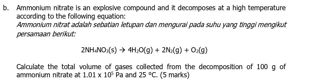 Solved b. Ammonium nitrate is an explosive compound and it | Chegg.com