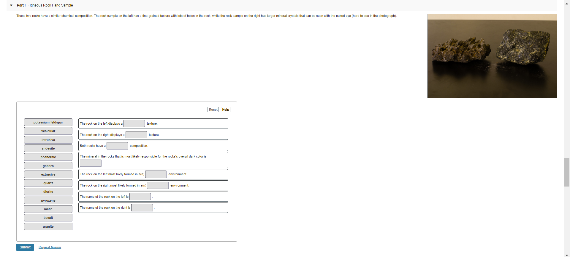 Solved Part F - Igneous Rock Hand Sample These two rocks | Chegg.com