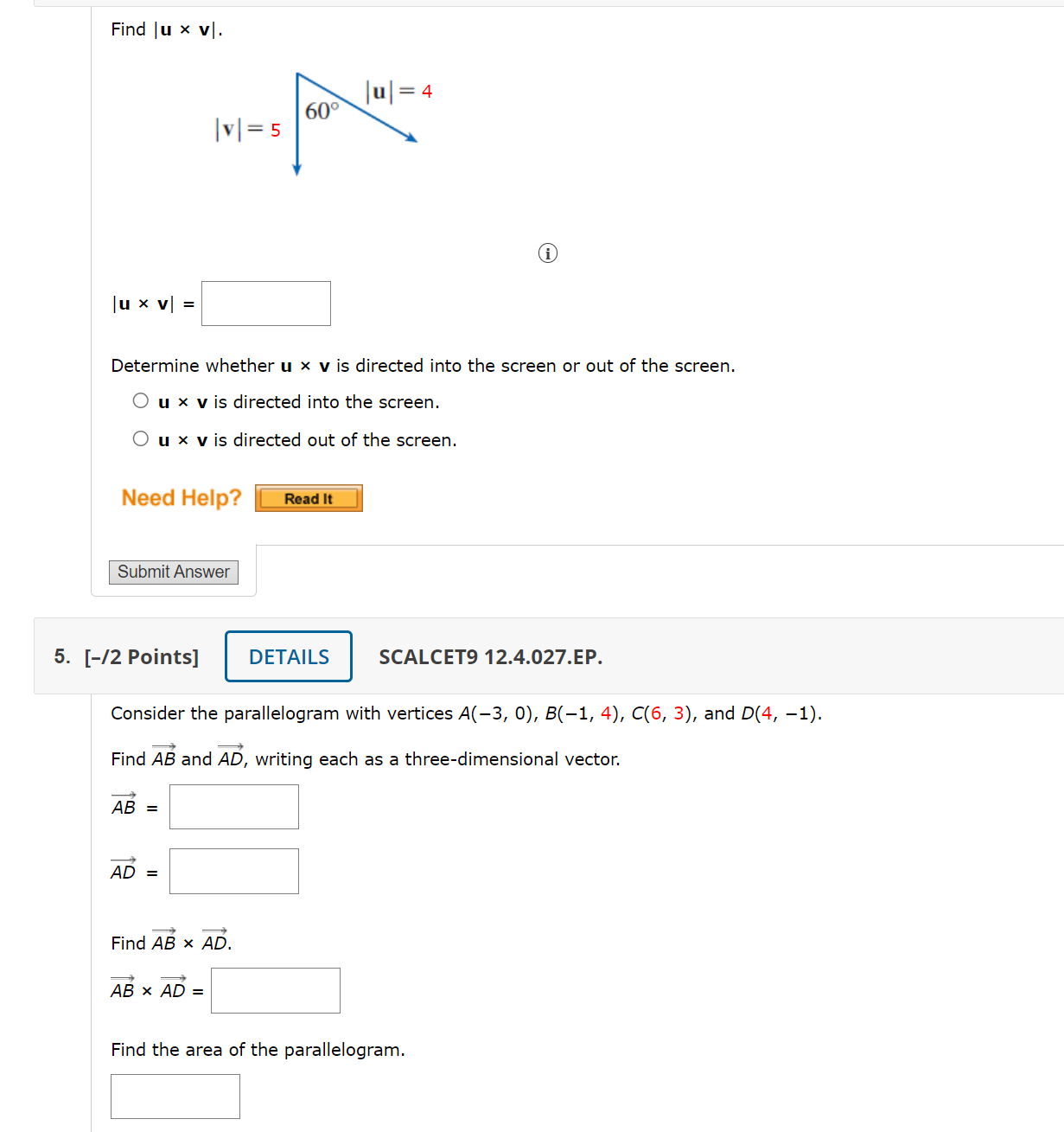 Solved Find ∣u×v∣. (i) ∣u×v∣= Determine whether u×v is | Chegg.com