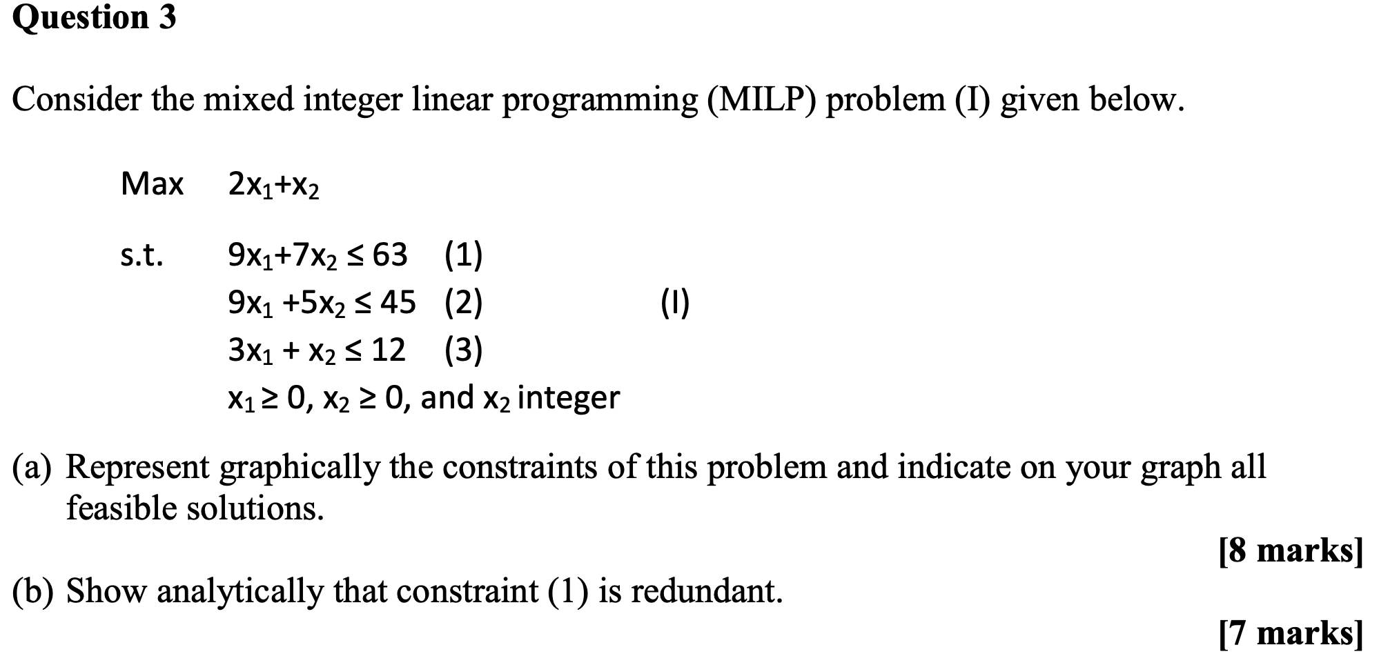 Solved Question 3 Consider The Mixed Integer Linear