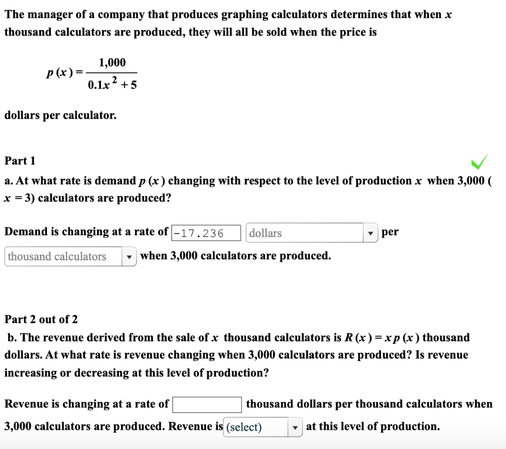 Solved The manager of a company that produces graphing | Chegg.com
