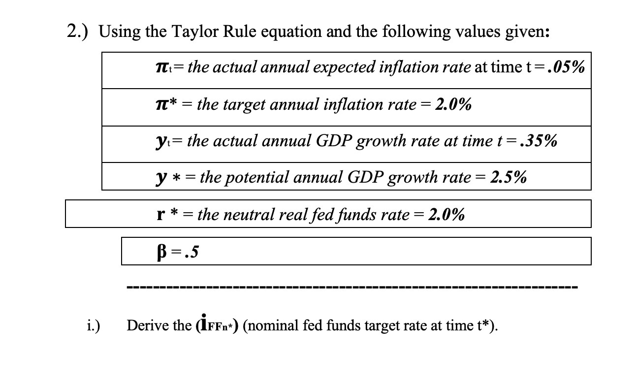 Solved 2.) Using the Taylor Rule equation and the following | Chegg.com