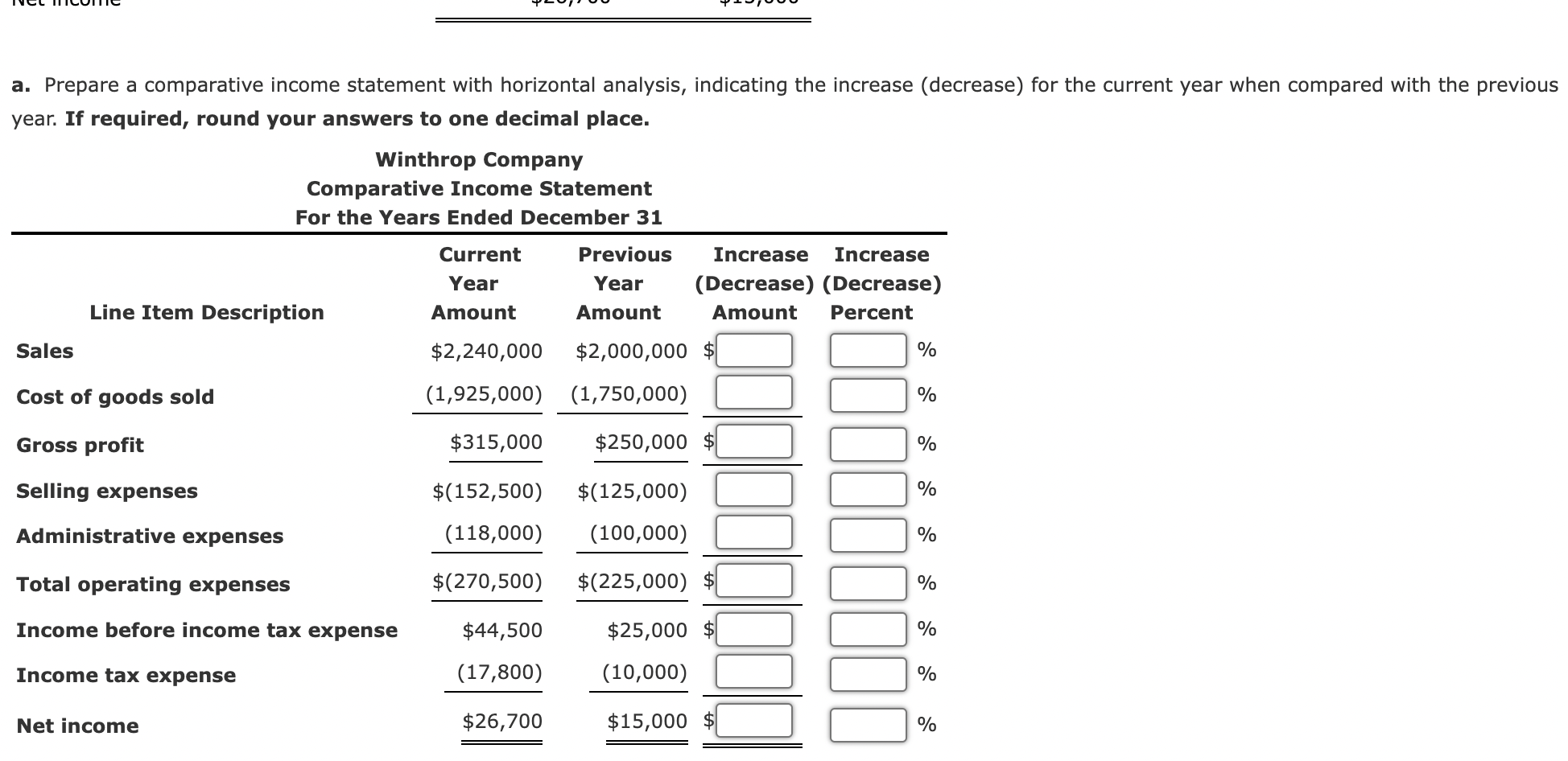 Solved Horizontal analysis of the income statement Income | Chegg.com