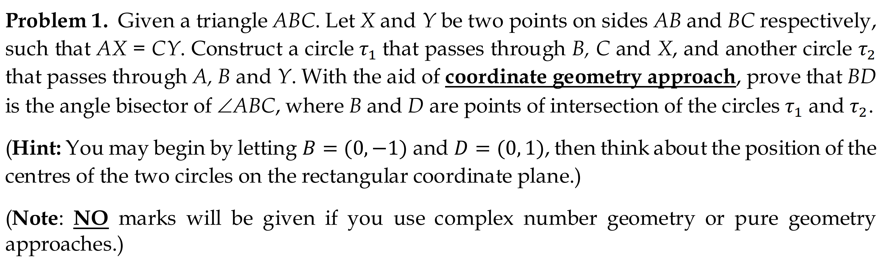 Solved Problem 1. ﻿Given a triangle ABC. Let x ﻿and Y ﻿be | Chegg.com