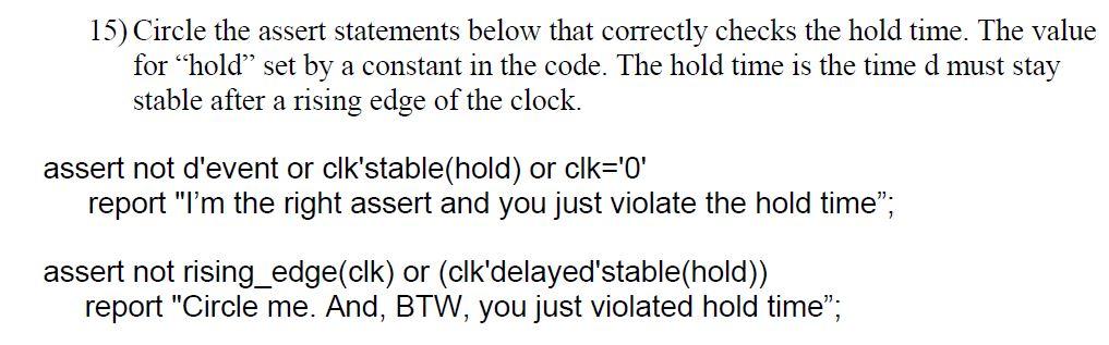 Solved 15) Circle the assert statements below that correctly | Chegg.com