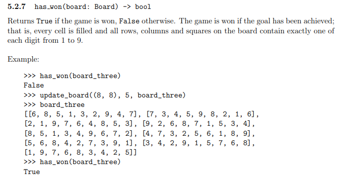 Solved Trying to write a has_won function for a sudoku game | Chegg.com