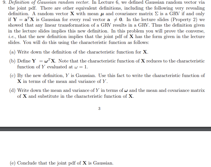 Solved 9. Definition of Gaussian random vector. In Lecture | Chegg.com