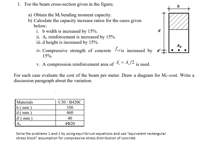 Solved 1. For the beam cross-section given in the figure; a) | Chegg.com