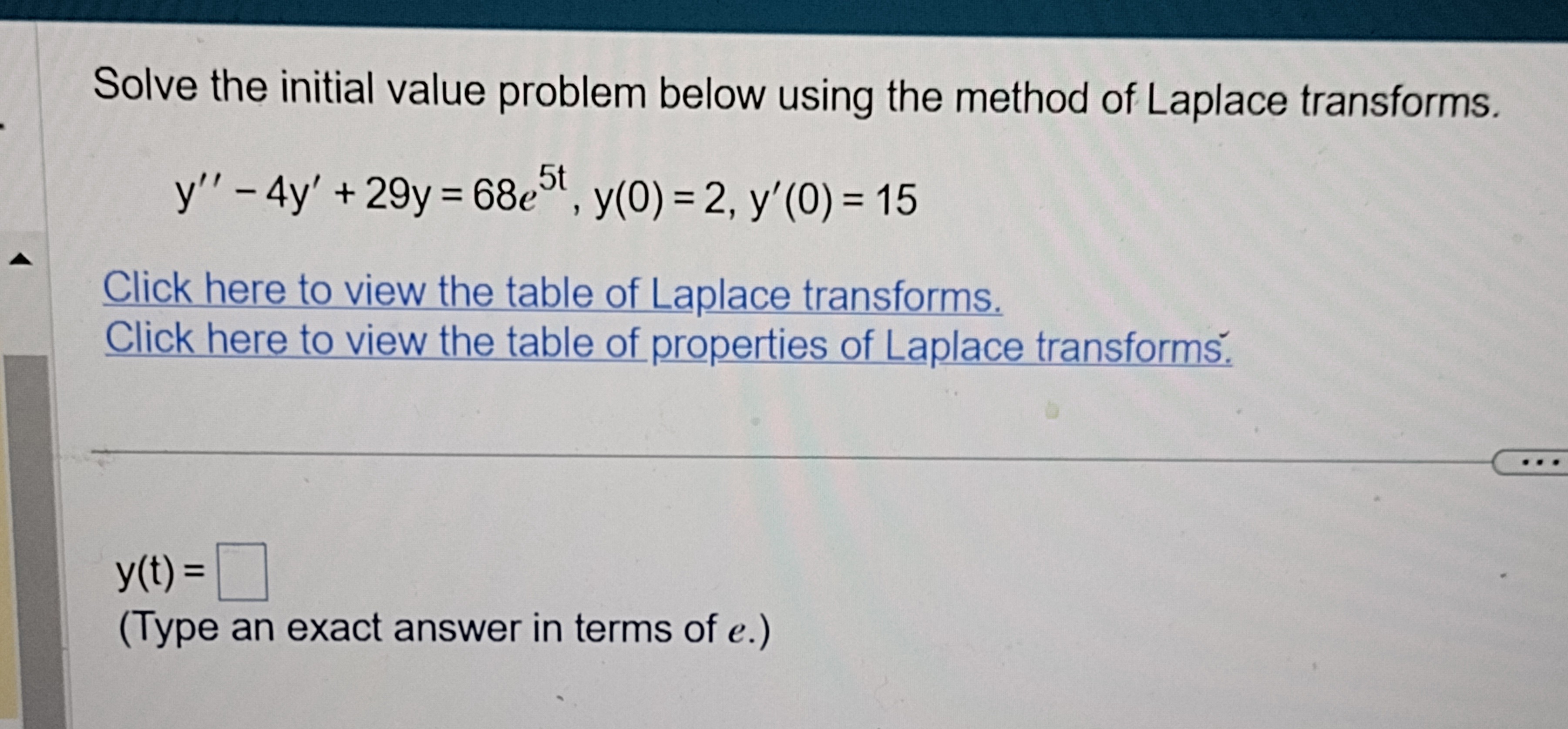 Solved Solve the initial value problem below using the | Chegg.com