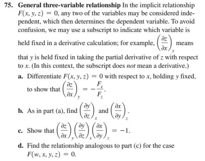 Solved General three-variable relationship In the implicit | Chegg.com