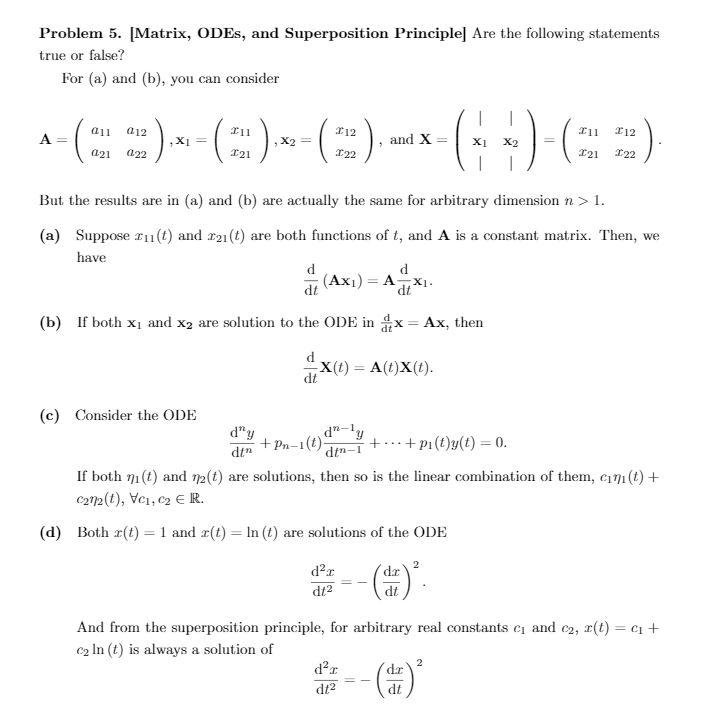 Solved Problem 5. [Matrix, ODEs, and Superposition | Chegg.com