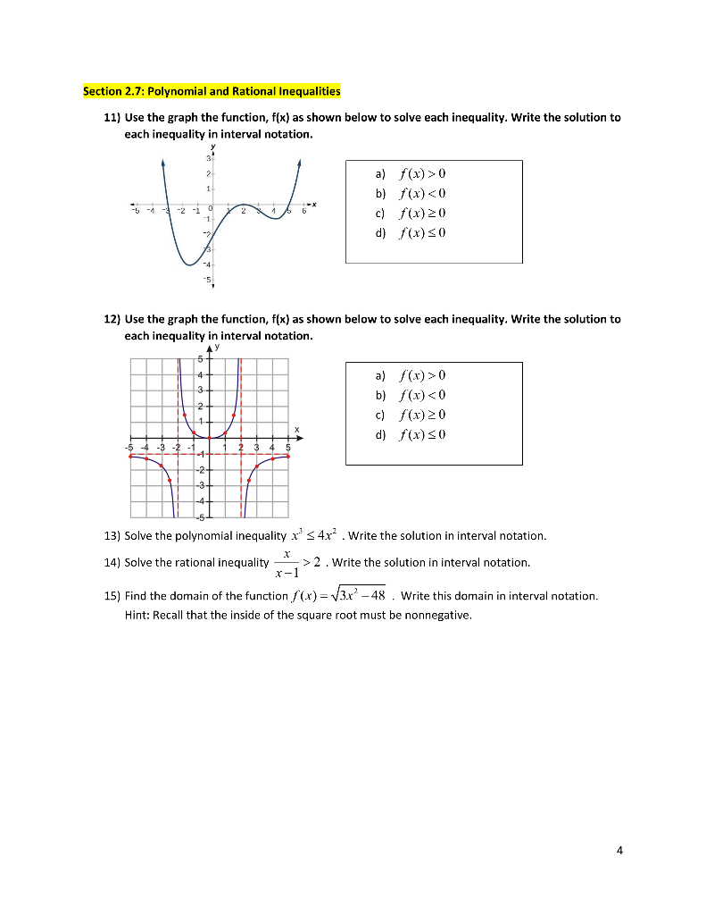 Solved Section 2.7: Polynomial and Rational Inequalities 11) | Chegg.com