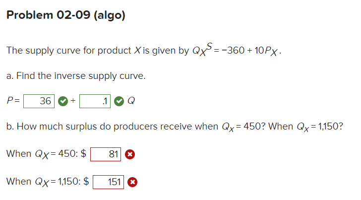 Solved The supply curve for product X is given by QXS = −360 | Chegg.com