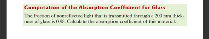 Solved Computation of the Absorption Coefficient for Glass | Chegg.com