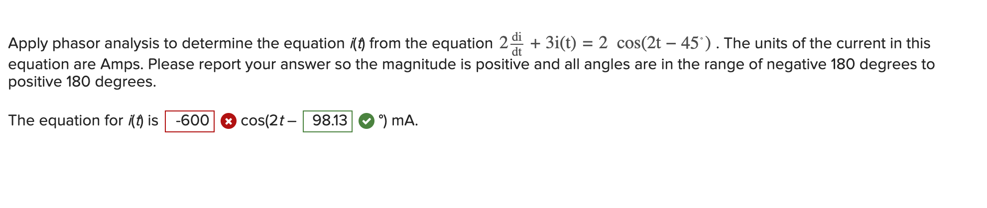 Solved Apply phasor analysis to determine the equation i(t) | Chegg.com